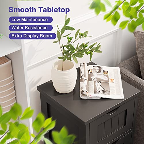 Tangkula Bathroom Floor Cabinet, Wooden Storage Cabinet with 3 Drawers, Modern Side Table, Bathroom Organizer for Home Office Bathroom Living Room (3 Drawers, Black)
