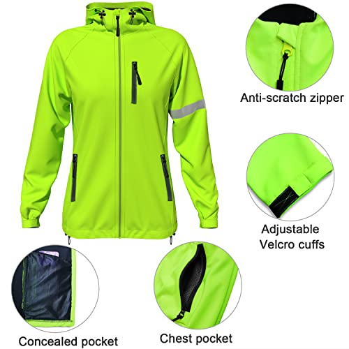 Wulibike Cycling Jackets for Womens Running Jacket Winter Thermal Reflective Hoodie Windproof Coat With 6 Pockets