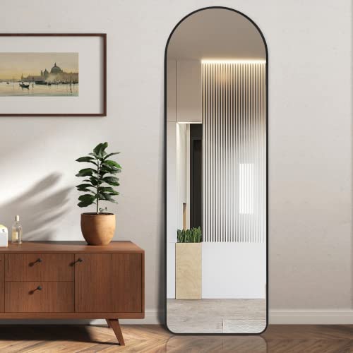 ABSWHLM Arched Full Length Mirror 63"x18" Aluminum Alloy Frame Floor Mirror for Living Room, Bedroom Hanging Standing or Leaning Wall-Mounted, Black