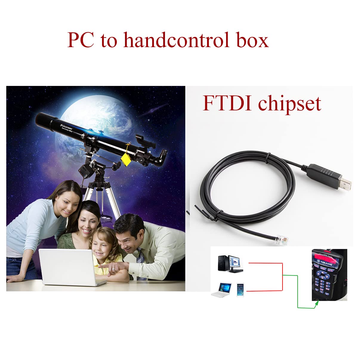 Usangreen USB to RJ9 RJ10 4P4C FT231XS RS232 Interface Handbox Control Cable for Meade 505 ETX-90 ETX-105 ETX-125 LXD75 LX80 LX90 497 AutoStar Audiostar (Length:3.2FT)