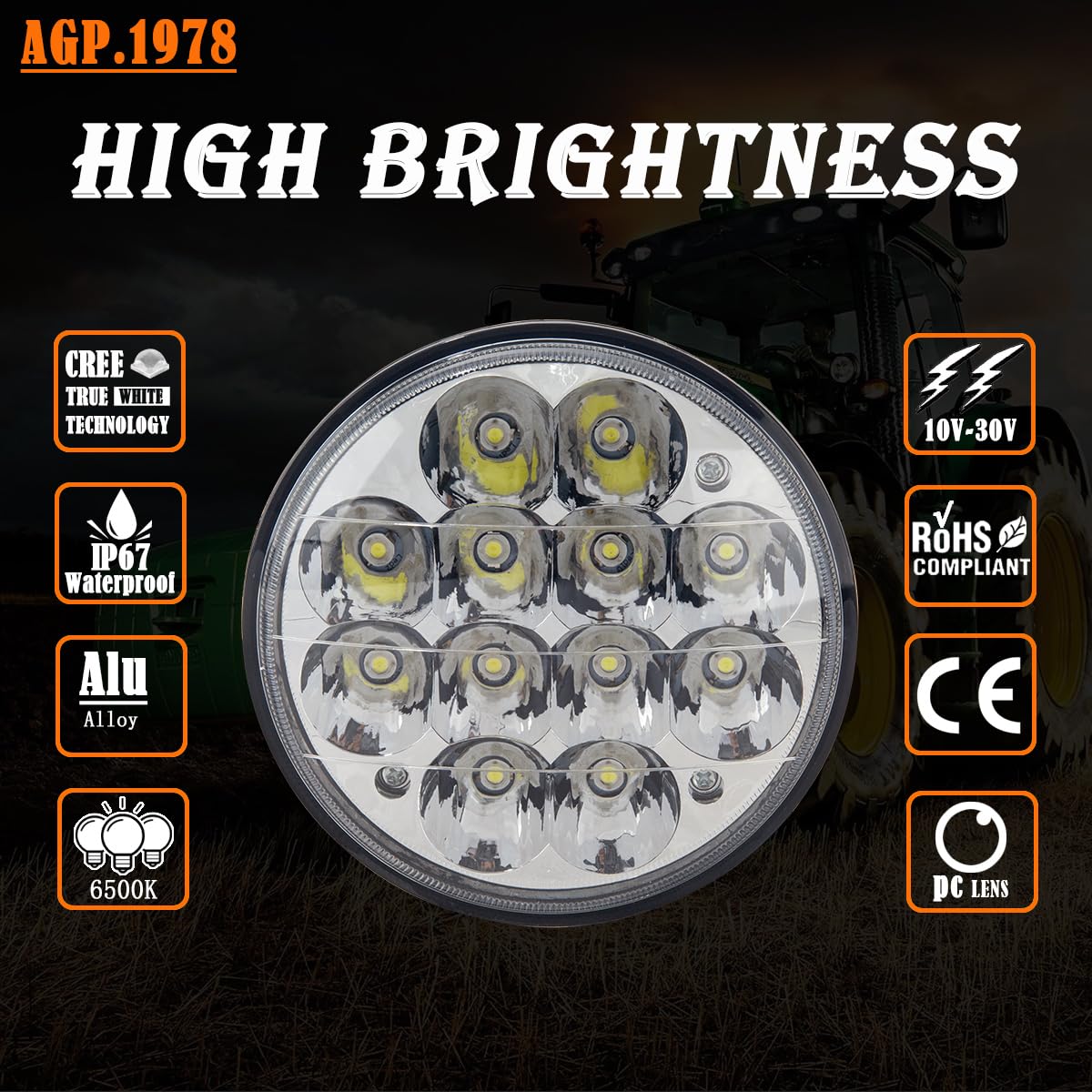 AGP.1978 2PCS 5.75" 5-3/4" Par46 H5001 Led Headlight for Unity Spotlight, Round Led Pods for Truck Offroad Replacement Sealed Beam Projector 36W Led Work Light