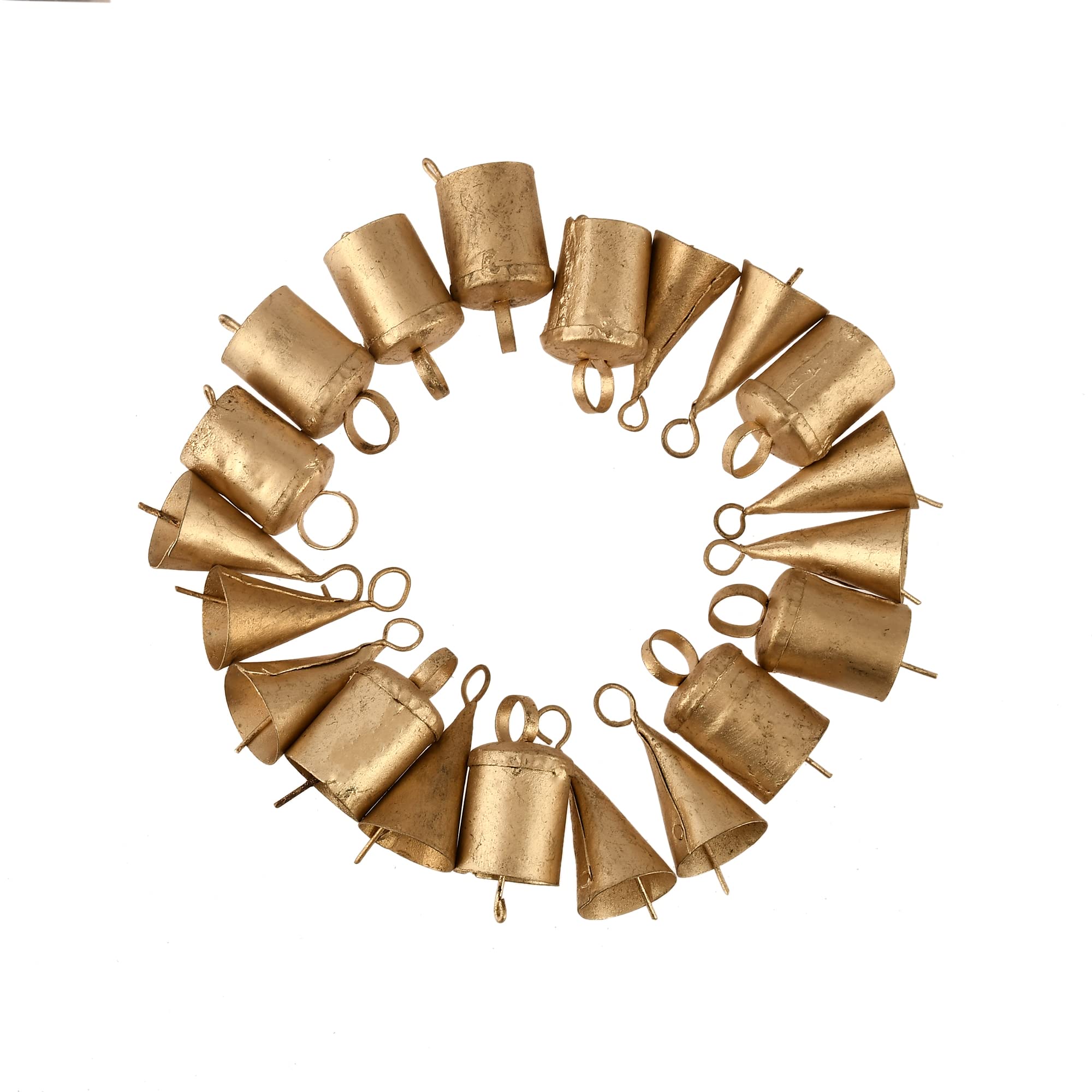 KRATI EXPORTS Barn Bells in Small Sizes- 20 Distinctive Golden Rustic Bells - Full of Beautiful Rough Hewn Variations - Perfect for Home Decor Christmas Jingle Bells
