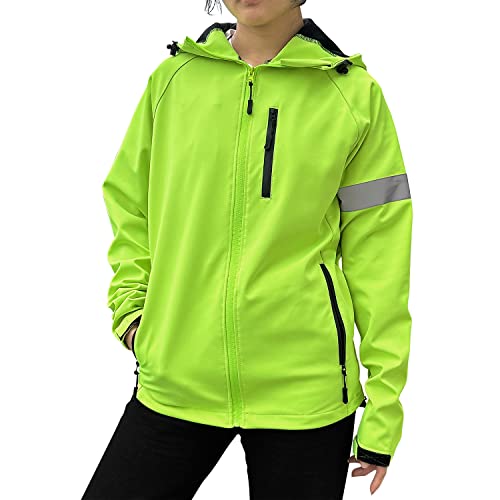 Wulibike Cycling Jackets for Womens Running Jacket Winter Thermal Reflective Hoodie Windproof Coat With 6 Pockets