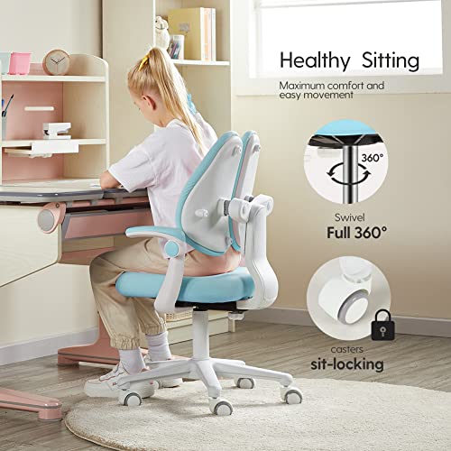 DIOSHOME Upgraded Kids' Desk Chairs, Height and Depth Adjustable Kids Computer Chair, Cute Children's Study Chair, Blue