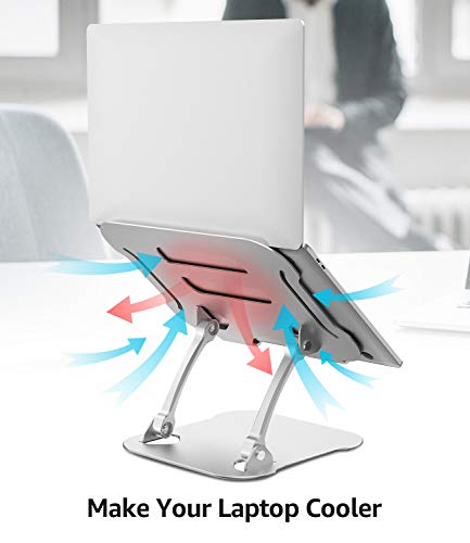 【2022 New】Laptop Stand for Desk, FRIEET Aluminum Ergonomic Laptop Riser with Heat Vent, Adjustable Height Foldable Computer Stand Holder Compatible with 10''-18" MacBook Air/Pro,Lenovo Dell HP, Silver