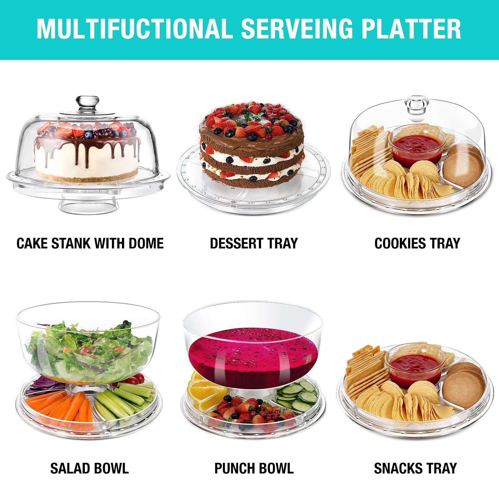 Masthome Cake Stand & 2-Tier Coffee Pod Storage Drawer, 6 in 1 Multi-Functional Serving Platter Display Stand and Coffee Pod Holder for Dolce Gusto, Gift for Birthday Christmas Wedding