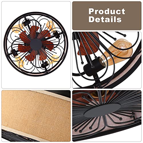 HUOGME 20" Caged Ceiling Fan with Light : Low Profile Fabric Farmhouse Remote Control Flush Mount Enclosed Ceiling Fan with Light for Bedroom Living Room Kitchen Indoor (Ginger)