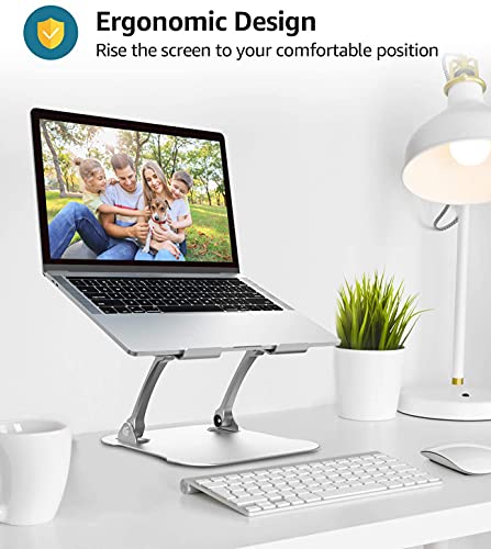 【2022 New】Laptop Stand for Desk, FRIEET Aluminum Ergonomic Laptop Riser with Heat Vent, Adjustable Height Foldable Computer Stand Holder Compatible with 10''-18" MacBook Air/Pro,Lenovo Dell HP, Silver