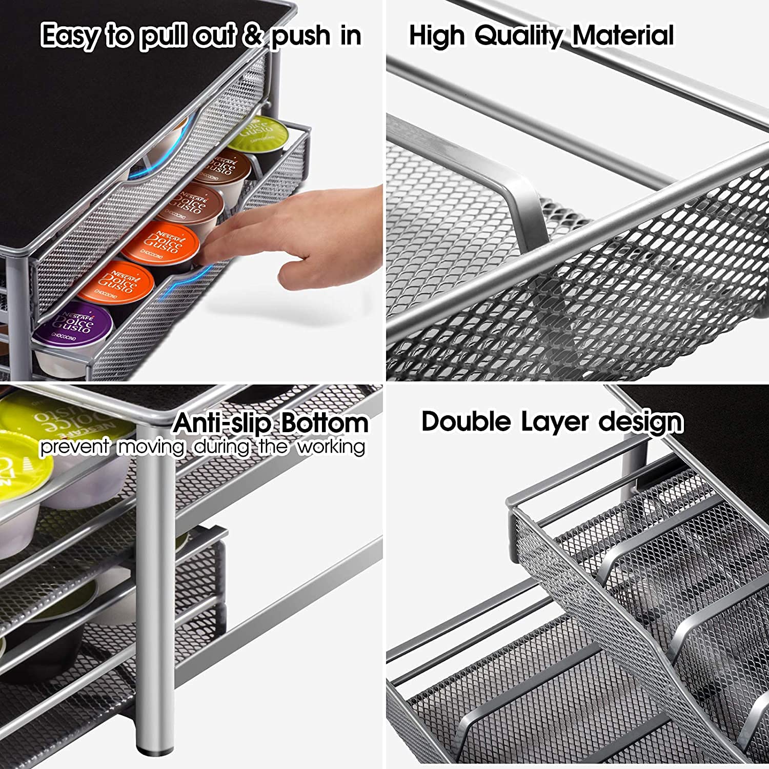 Masthome Cake Stand & 2-Tier Coffee Pod Storage Drawer, 6 in 1 Multi-Functional Serving Platter Display Stand and Coffee Pod Holder for Dolce Gusto, Gift for Birthday Christmas Wedding