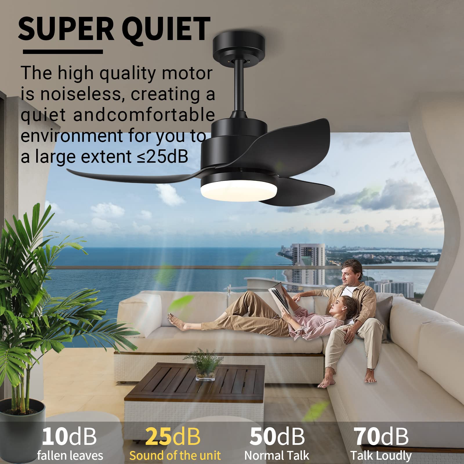 Surtime Modern Black Ceiling Fans with Lights and Remote, Indoor Outdoor Ceiling Fan for Patios,Living Room, Bedroom Etc 38" (with Lighting Memory Function)