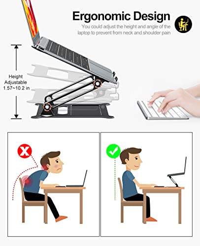 Urmust Laptop Notebook Stand Holder Adjustable Laptop Stand Portable Laptop Riser Compatible with MacBook Air Pro HP Dell XPS Lenovo All Laptops 10-15.6"(Black)