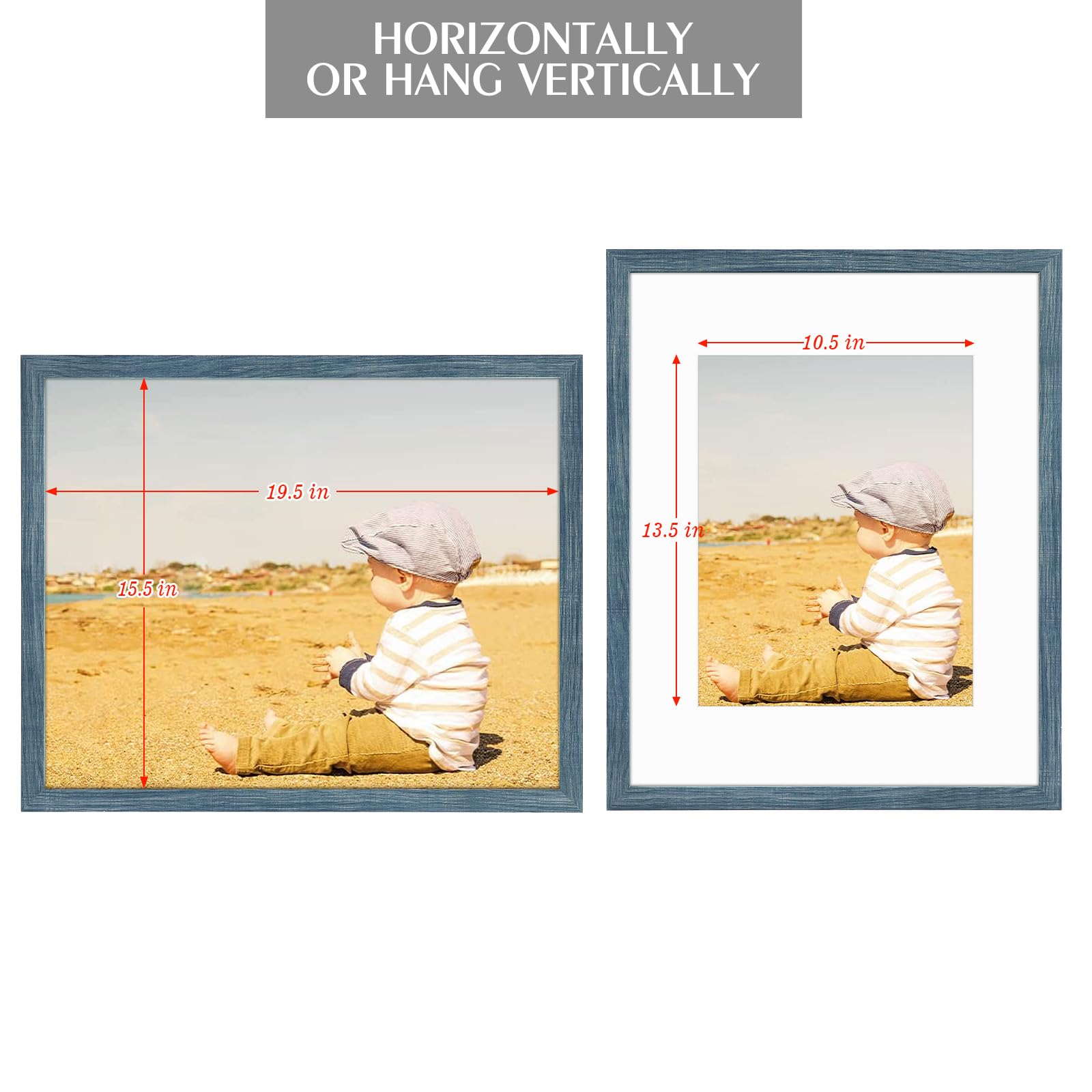 Golden State Art, 16x20 Picture Frame with Mat for 11x14 - High Definition Glass Wall Mounting Horizontal Vertical Display (Blue, 2 Pack)
