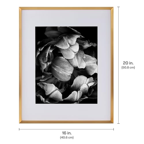 Mikasa Metal Portrait Frame, Displays 11x14 Photo with Mat, 16x20 without Mat, Gold