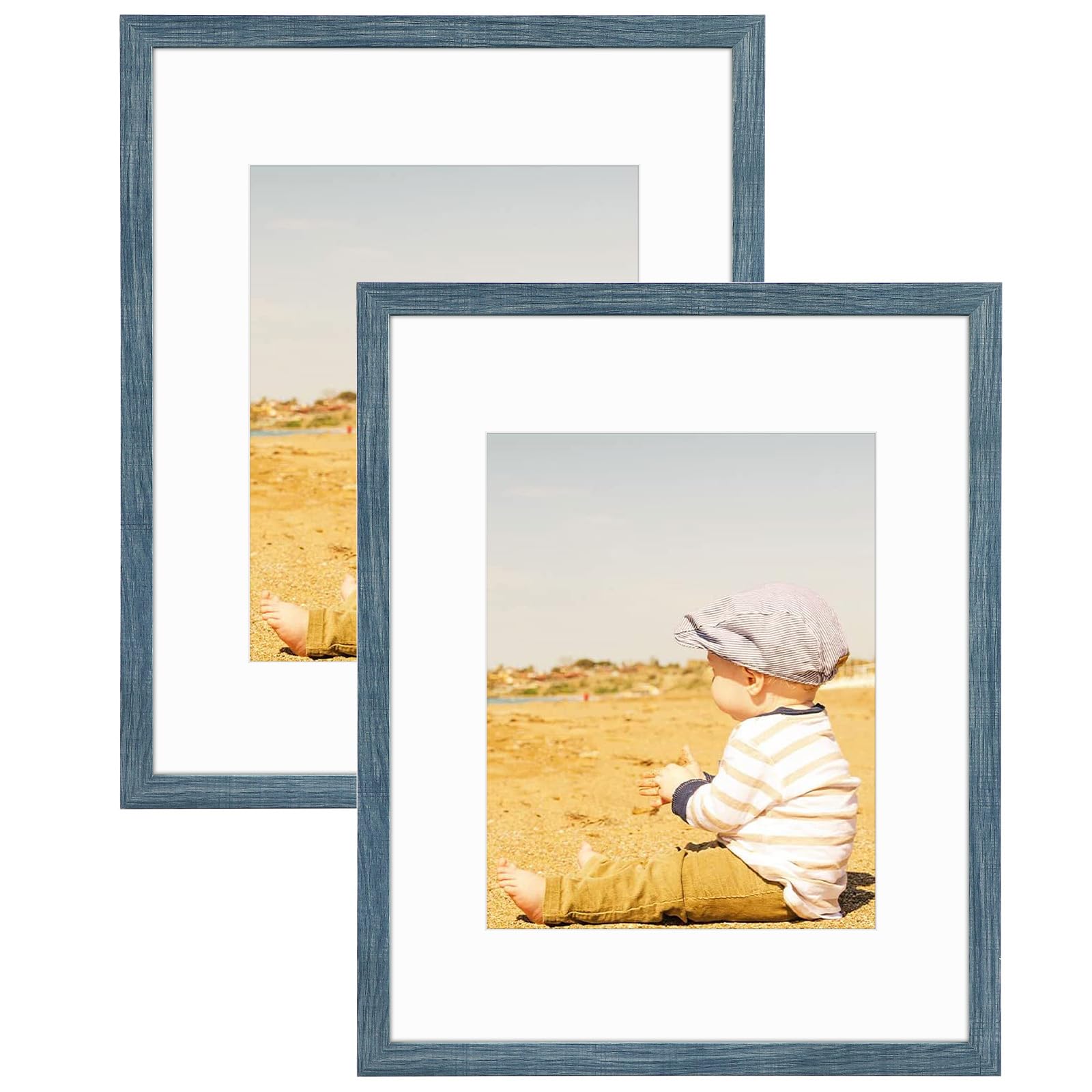 Golden State Art, 16x20 Picture Frame with Mat for 11x14 - High Definition Glass Wall Mounting Horizontal Vertical Display (Blue, 2 Pack)