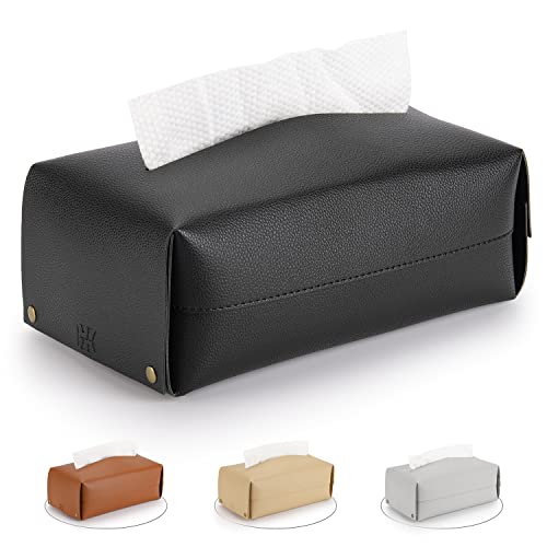 HELMDY Tissue Box Cover Rectangular: Modern Decorative PU Leather Tissue Box Organizer Holder 9.84"X5.51"X3.86" for Bathroom Vanity Countertop & Night Stands & Office Desk & Car (Black)