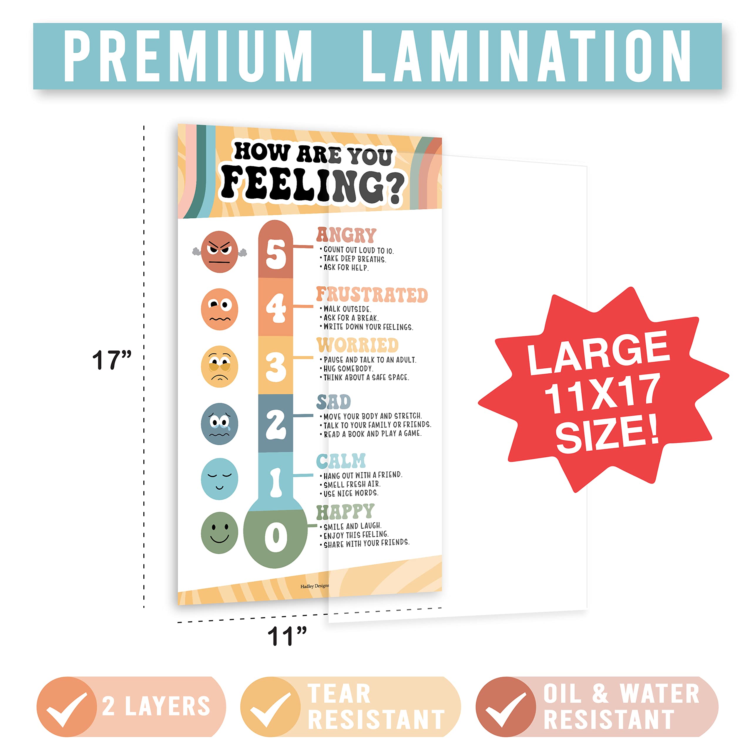 8 Calming Corner Posters For Classroom Must Haves For Teachers - 11x17" Calm Down Corner Supplies, Feelings Chart For Kids Ages 4-8, Toddler Emotions Chart, Retro Classroom Decor