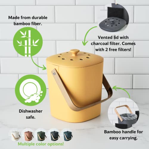 Bamboozle Kitchen Compost Bin – Indoor Countertop Food Composter, Made of Sustainable Bamboo Fiber | Saffron Color