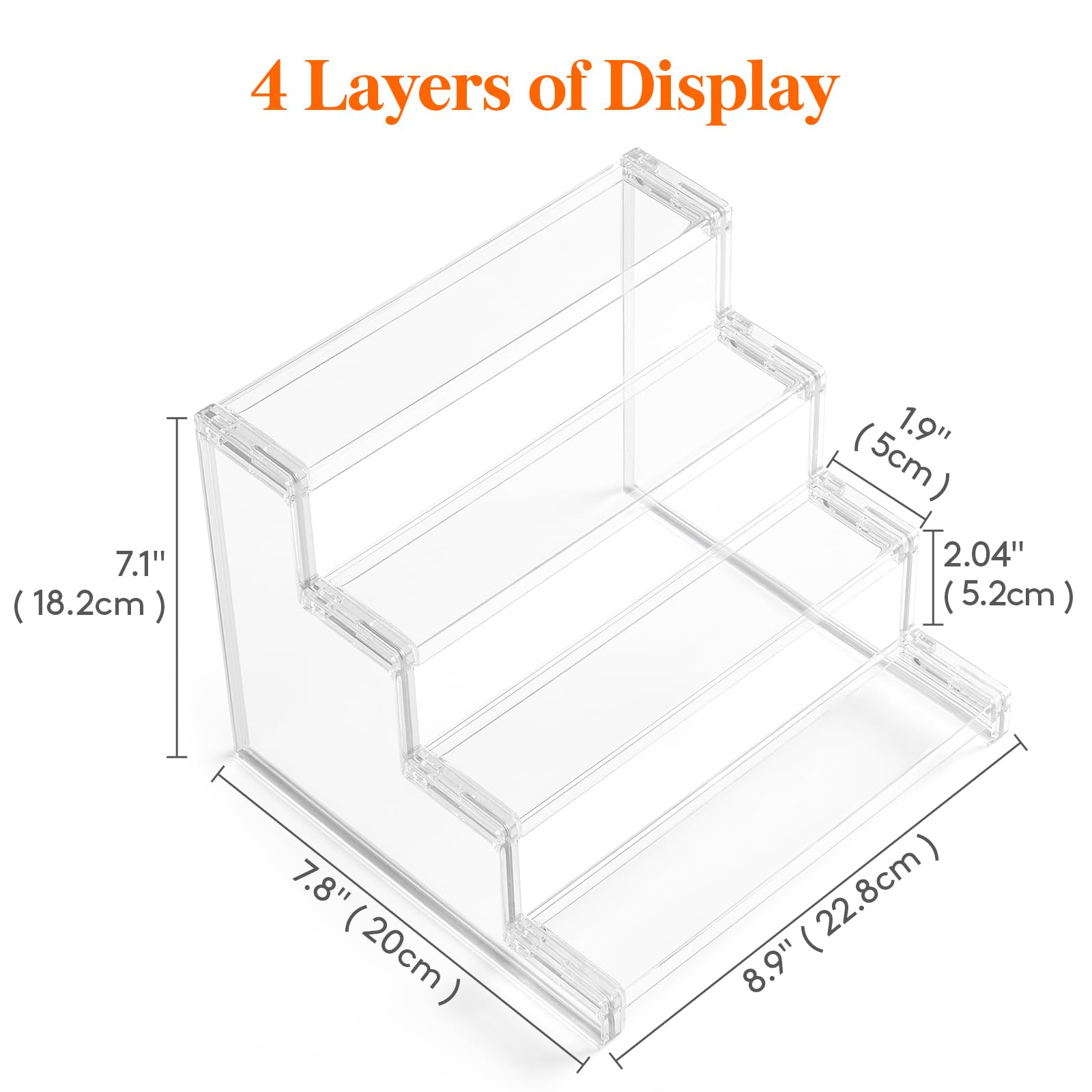 Lifewit 4 Tier Clear Display Risers Stand, Plastic Organizers for Figures, Cupcake, Perfume, Dessert, Desktop Display Stand for Organize and Decoration