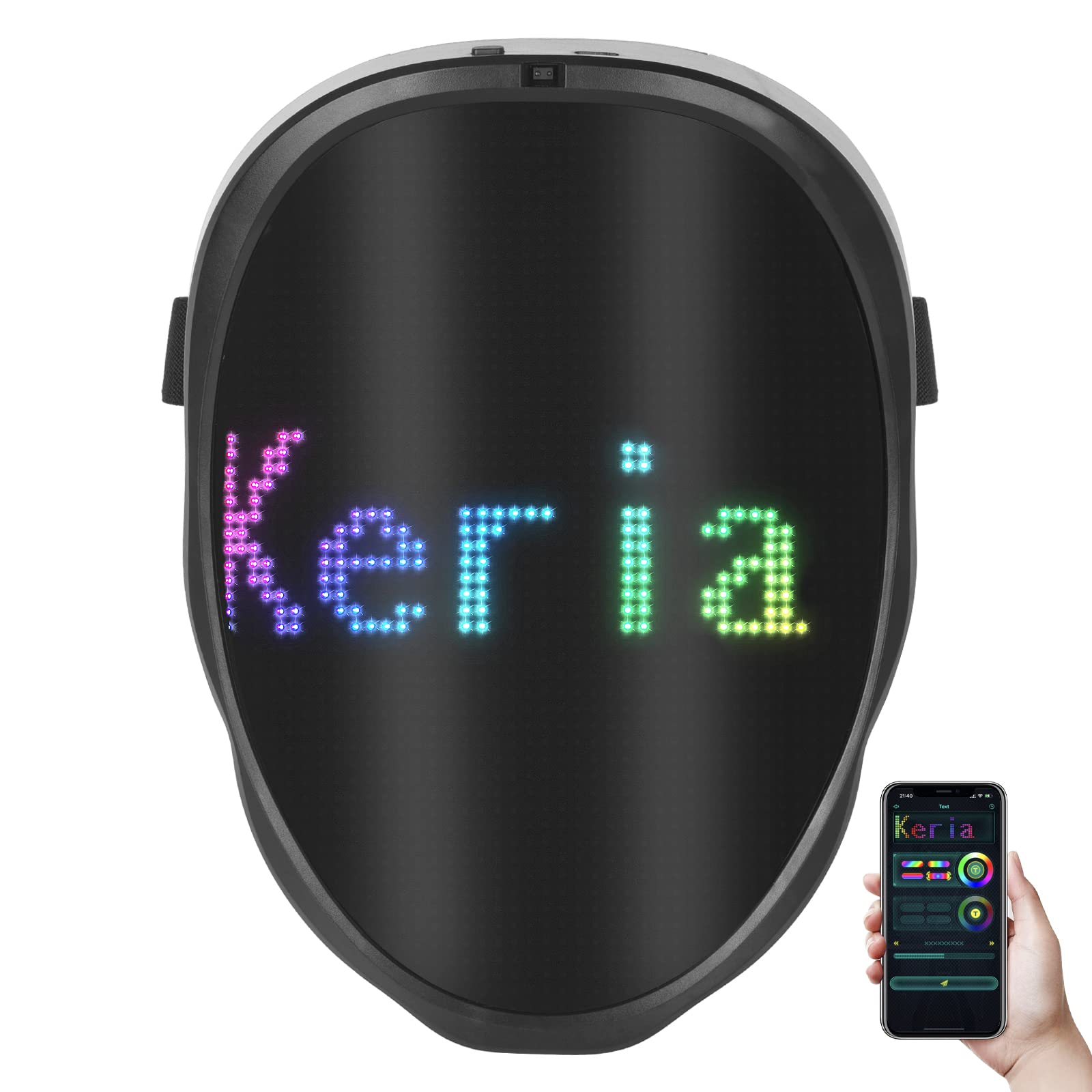 Keria Boywithuke Led Face Changing Mask Shining Mask with Bluetooth Controlled APP for Halloween,Christimas,New Year Party Gift