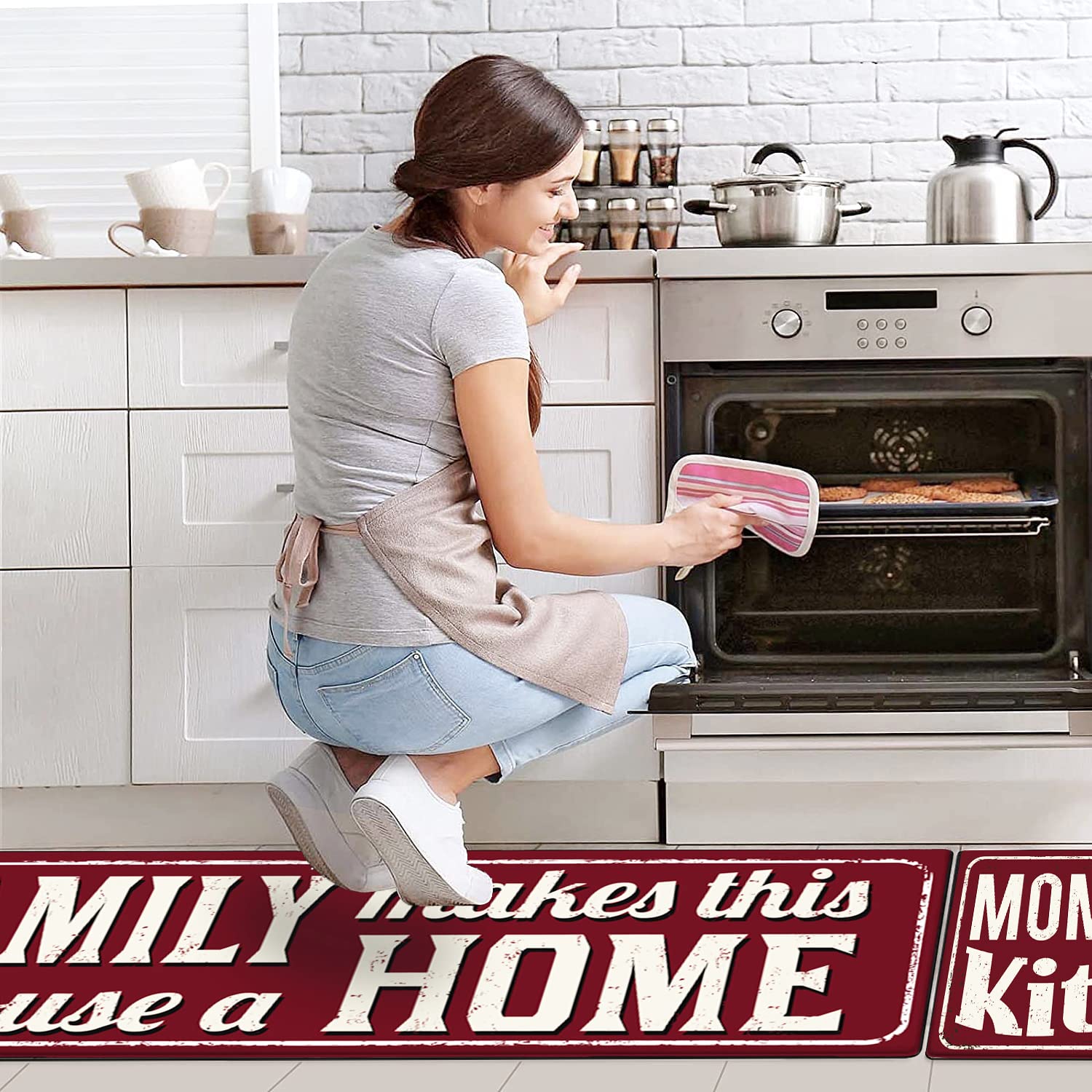 chiinvent Kitchen Mats for Floor Cushioned Anti Fatigue Mats for Kitchen Floor Red Kitchen Floor Mat Memory Foam Kitchen Rugs Sets of 2, 17.3x28 + 17.3x47, 0.4 inches