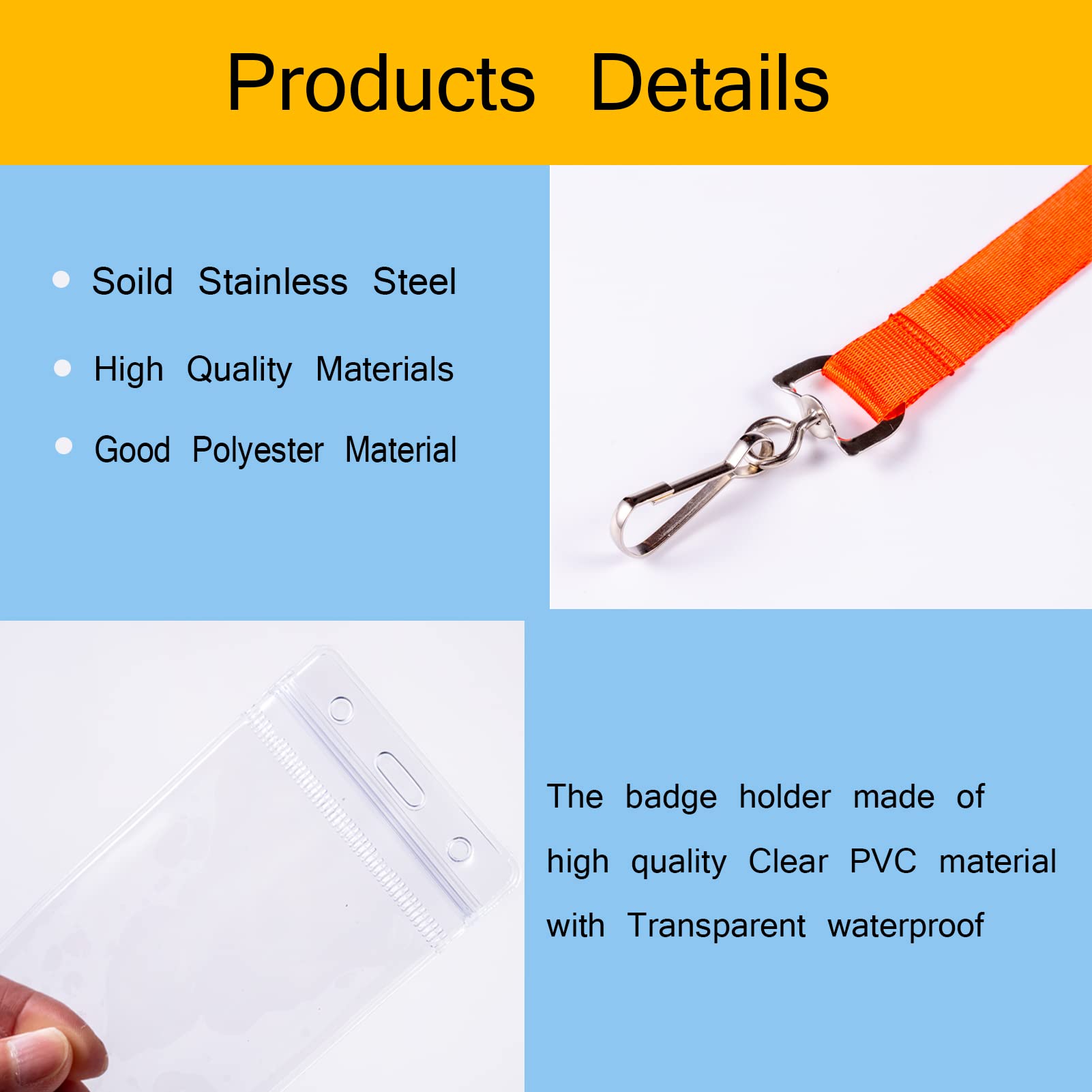 30 Pack Lanyards with ID Holder, Waterproof ID Holder with Lanyard (Assorted Rainbow 6 Colors)