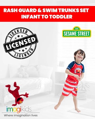 Sesame Street Elmo Infant Baby Boys Rash Guard and Swim Trunks Outfit Set Red 12 Months