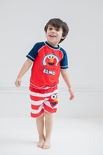 Sesame Street Elmo Infant Baby Boys Rash Guard and Swim Trunks Outfit Set Red 12 Months