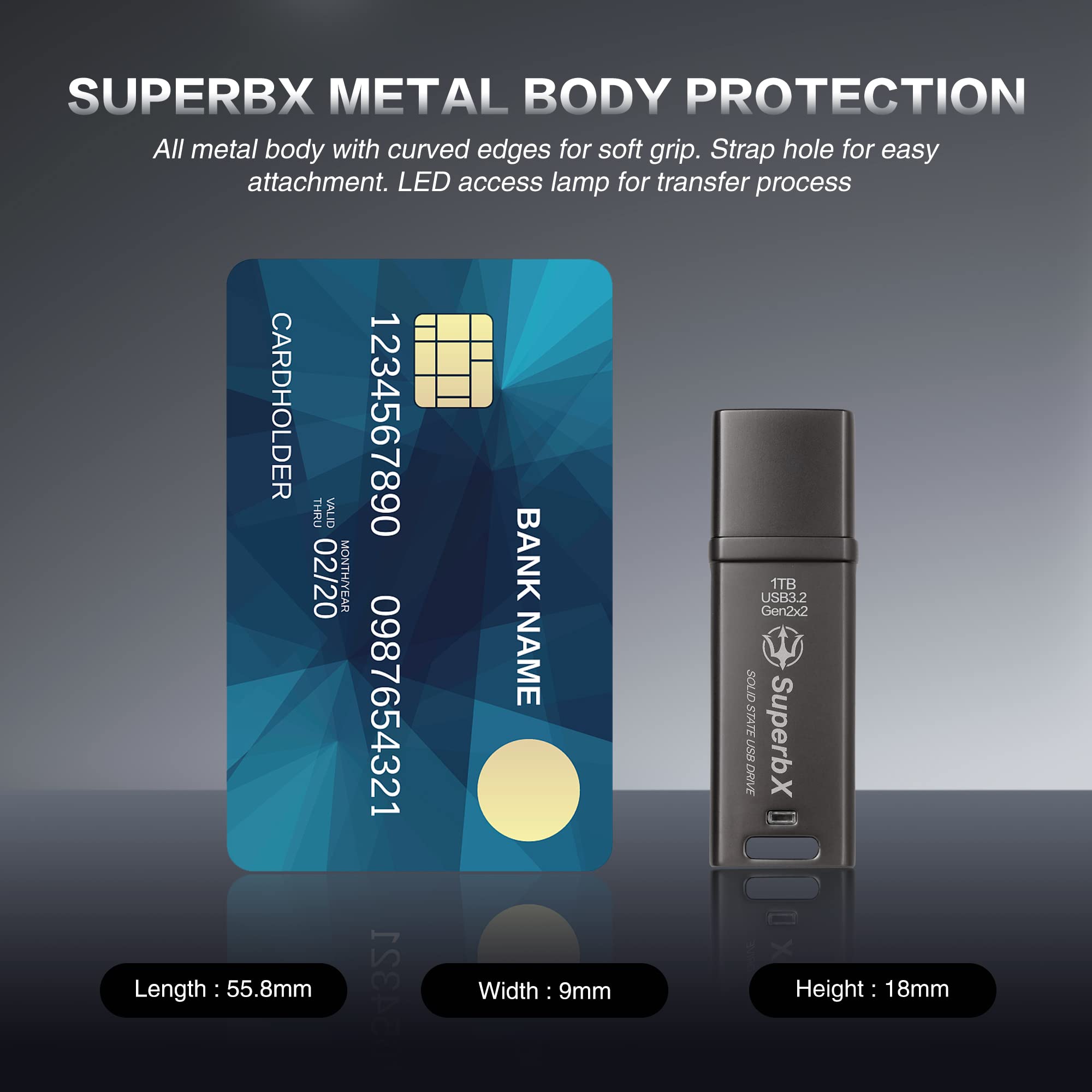 TRIDENITE Portable SSD 1TB Solid State USB Drive, USB 3.2 Gen2x2 SuperSpeed+, UASP Compatible, SuperbX Metal Body Protection. Ultra Speeds up to 1000MB/s Read, 800MB/s Write