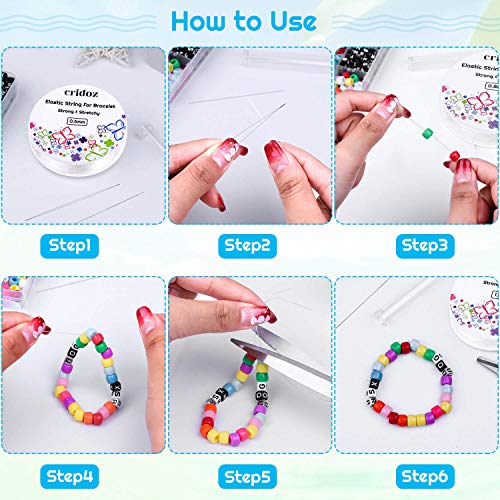 Stretchy String for Bracelets, Cridoz 5 Rolls Clear Elastic String Stretch Cord Jewelry Bead Bracelet String with 2 Pcs Beading Needles for Seed Beads, Pony Beads, Bracelets and Jewelry Making (Assort