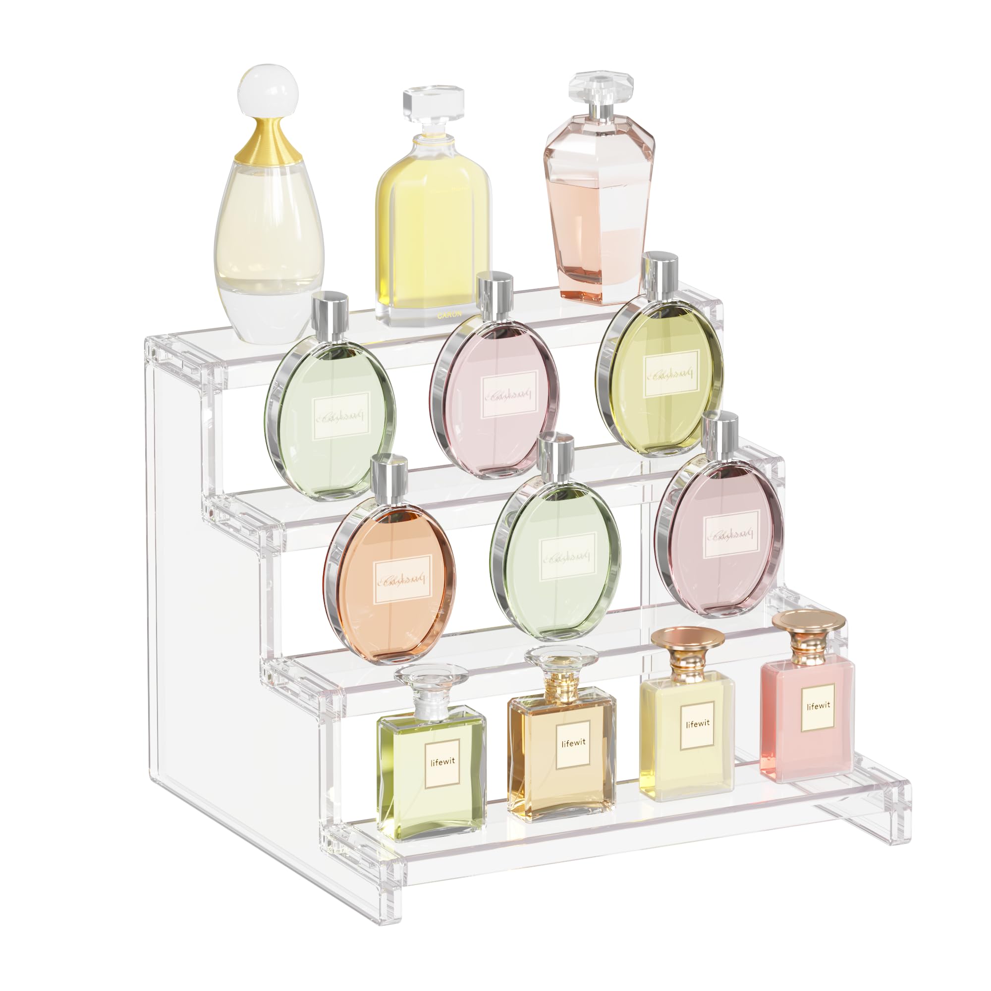 Lifewit 4 Tier Clear Display Risers Stand, Plastic Organizers for Figures, Cupcake, Perfume, Dessert, Desktop Display Stand for Organize and Decoration