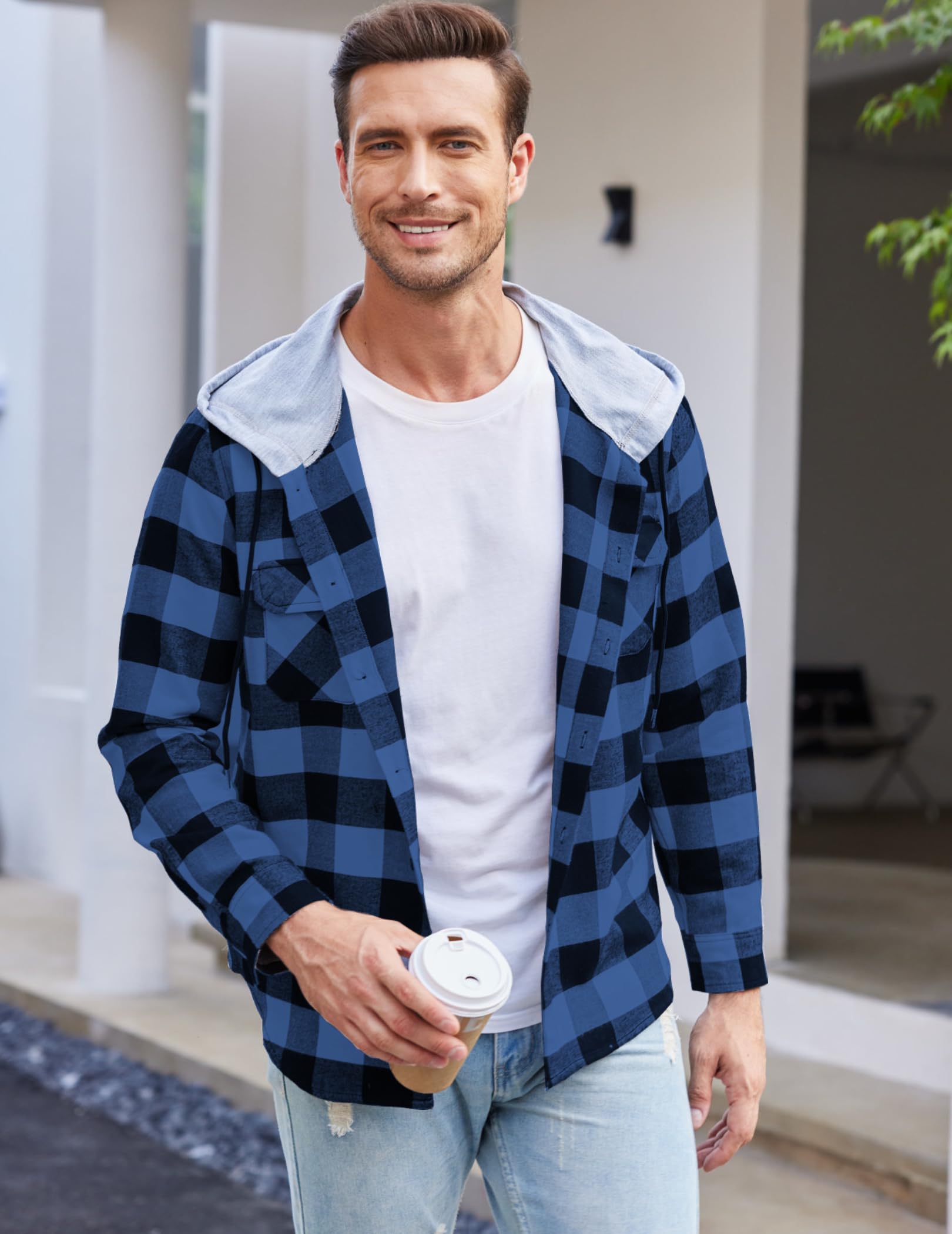 COOFANDY Men's Flannel Plaid Hoodie Shirt Jacket Button Down Slim Fit Buffalo Shirts
