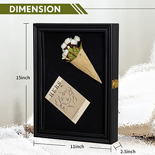 ARRAWIS Pin Display Case 11"x15" Solid Wood Pin Collection Display Shadow Box with UV Protection Acrylic Glass Door for Military Badges, Medals, Pin Enthusiast Collectibles (Black)