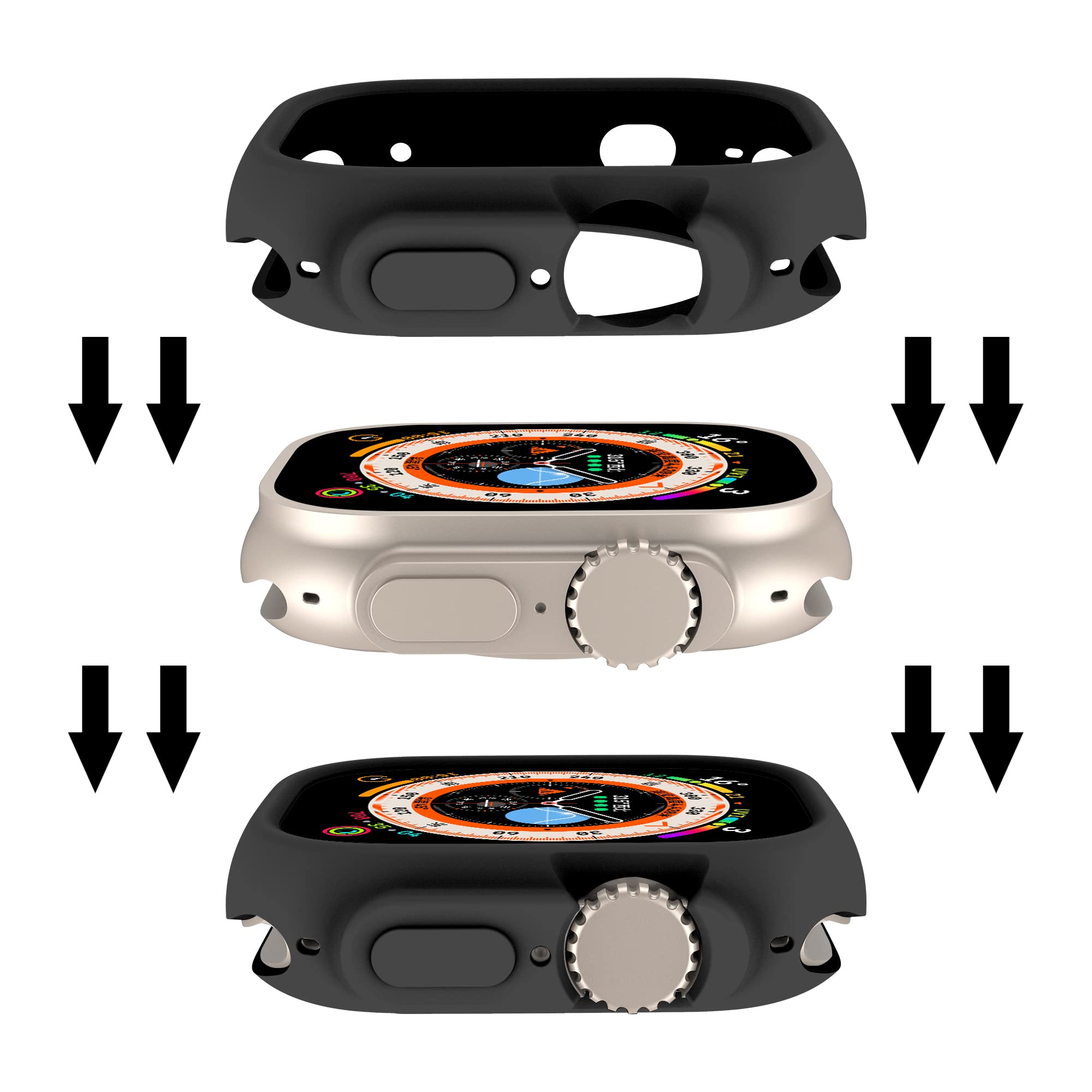 Yrzper Compatible with Apple Watch Ultra 49 mm case All-Round Shockproof TPU Silicone Protective Cover Bumper Shock-Absorbing Scratch-Resistant for (Black)