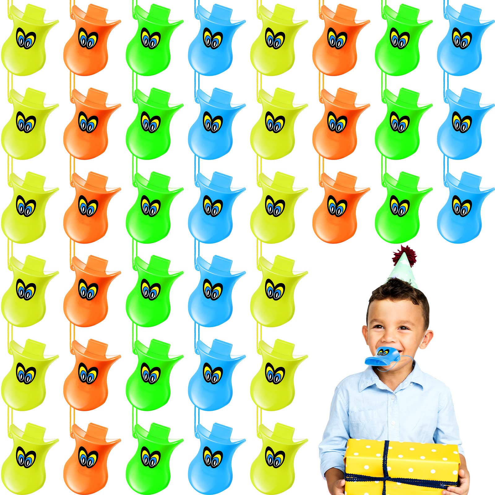 48 Pieces Multicolor Duck Call Whistles Plastic Duck Beak Whistles with Lanyard Halloween Christmas Gifts Small Whistle Bulk for Party Favors Fun Goodie Bag Fillers, 4 Colors
