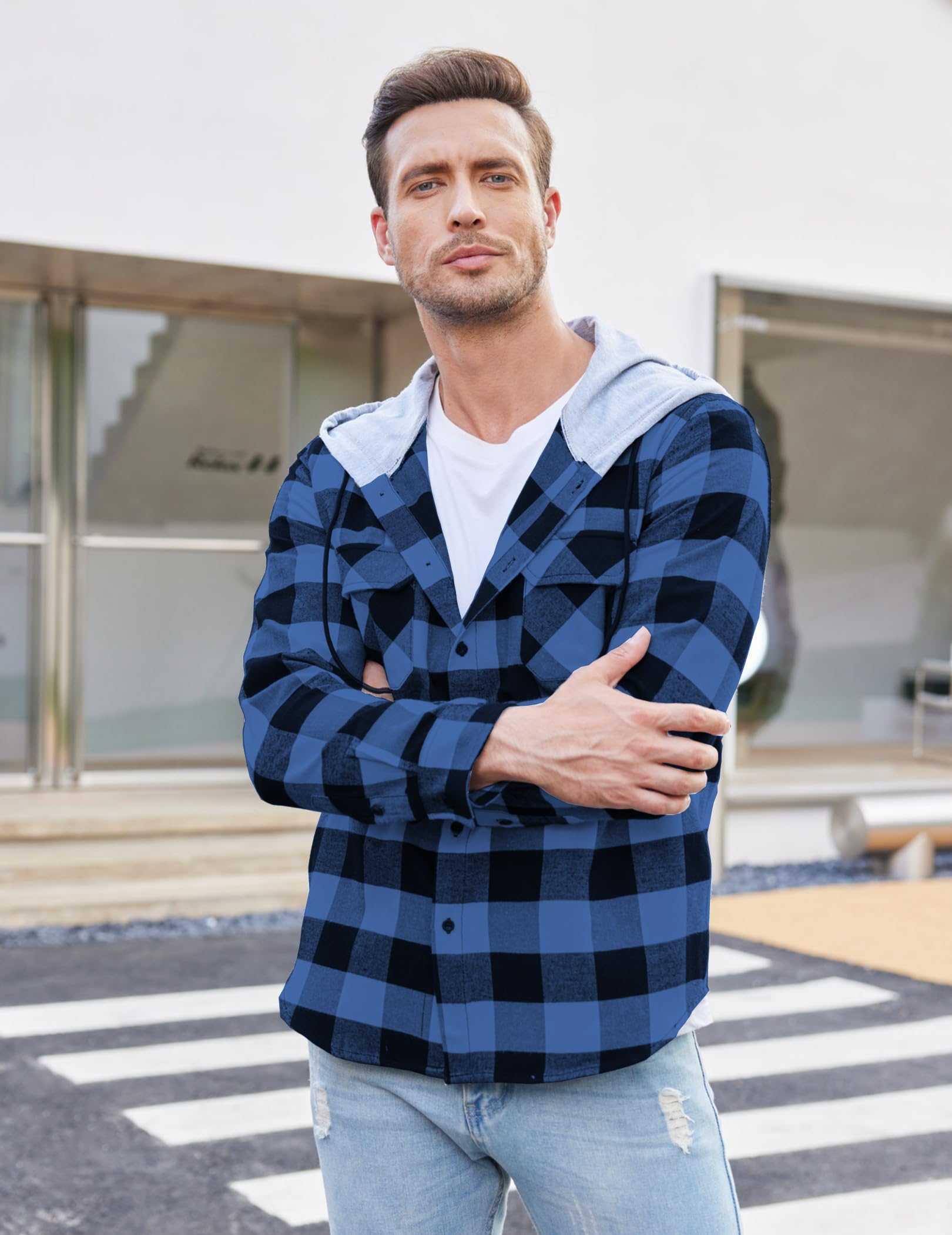 COOFANDY Men's Flannel Plaid Hoodie Shirt Jacket Button Down Slim Fit Buffalo Shirts