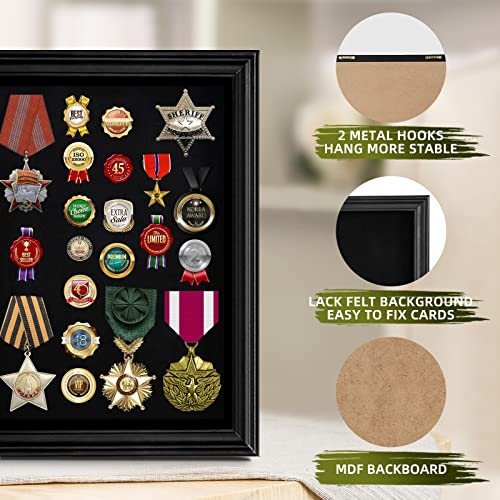 ARRAWIS Pin Display Case 11"x15" Solid Wood Pin Collection Display Shadow Box with UV Protection Acrylic Glass Door for Military Badges, Medals, Pin Enthusiast Collectibles (Black)