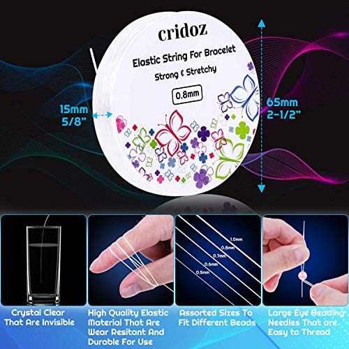 Stretchy String for Bracelets, Cridoz 5 Rolls Clear Elastic String Stretch Cord Jewelry Bead Bracelet String with 2 Pcs Beading Needles for Seed Beads, Pony Beads, Bracelets and Jewelry Making (Assort