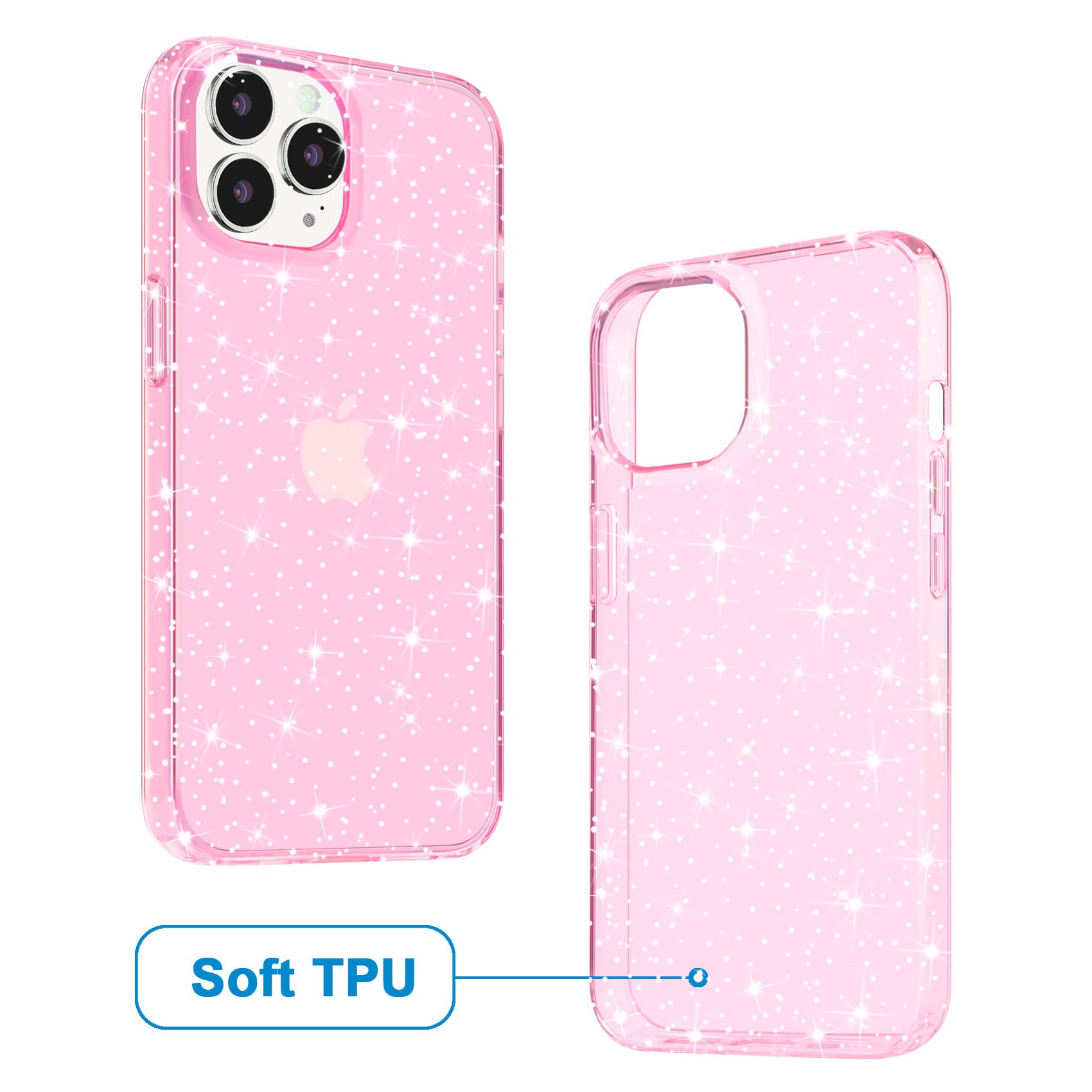 JJGoo Compatible with iPhone 14 Pro Max Case, Bling Sparkle Soft TPU Anti-Scratch Shockproof Protective Phone Bumper, Women Girls Cute Slim Phone Case, Glitter Pink