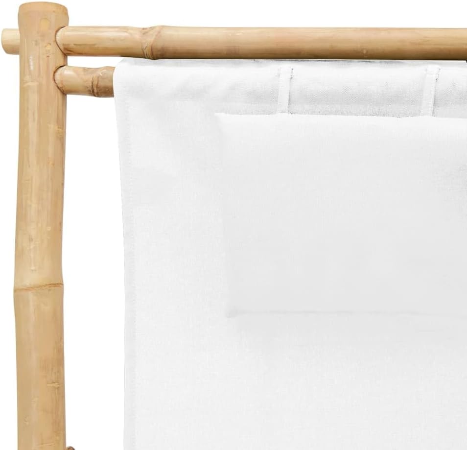 vidaXL Cream White Adjustable Deck Chair - Bamboo and Durable Canvas Material - Foldable Design for Easy Storage - Ideal for Garden, Patio, and Terrace