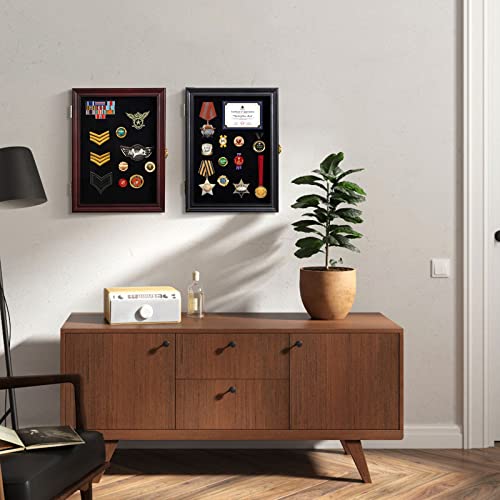 ARRAWIS Pin Display Case 11"x15" Solid Wood Pin Collection Display Shadow Box with UV Protection Acrylic Glass Door for Military Badges, Medals, Pin Enthusiast Collectibles (Black)