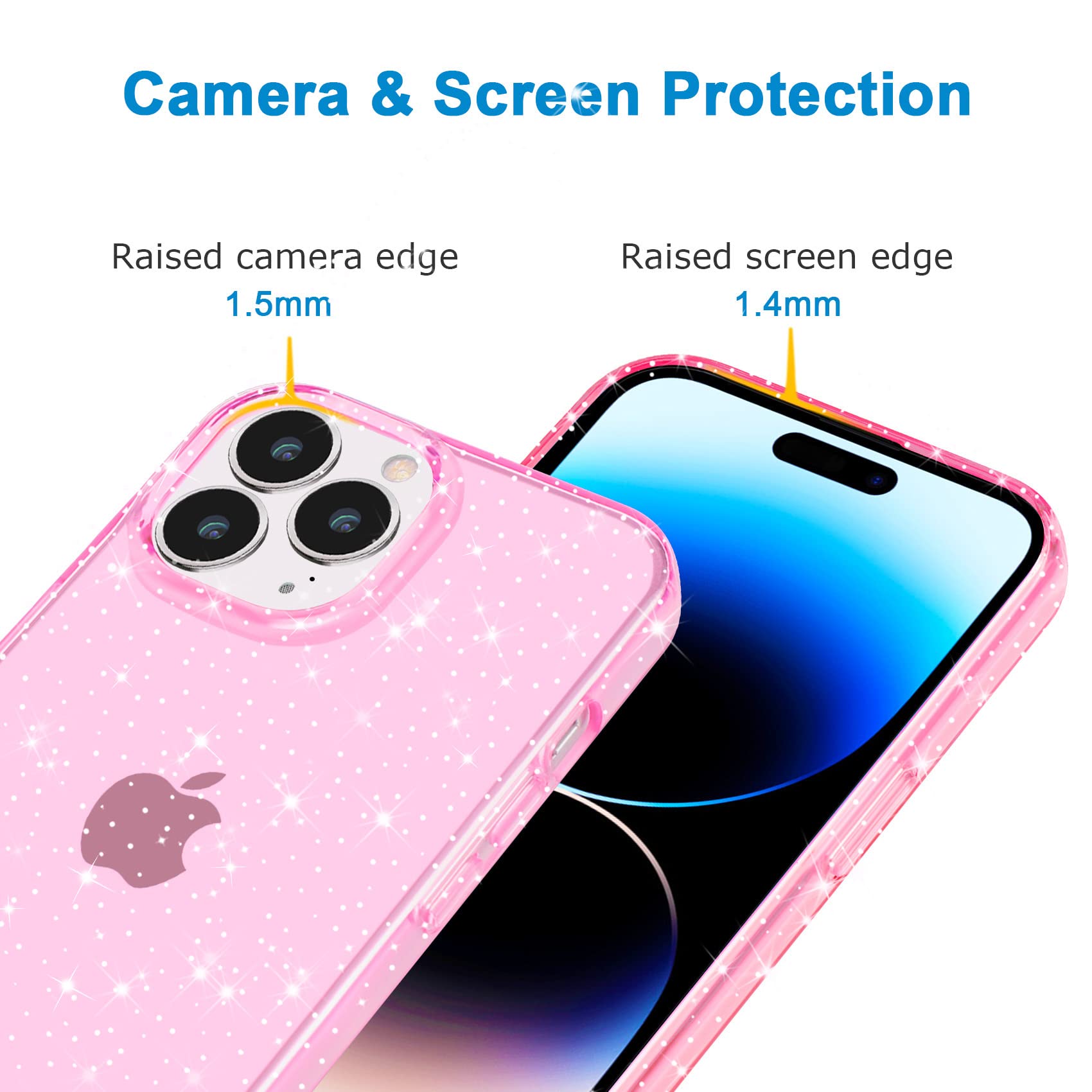 JJGoo Compatible with iPhone 14 Pro Max Case, Bling Sparkle Soft TPU Anti-Scratch Shockproof Protective Phone Bumper, Women Girls Cute Slim Phone Case, Glitter Pink
