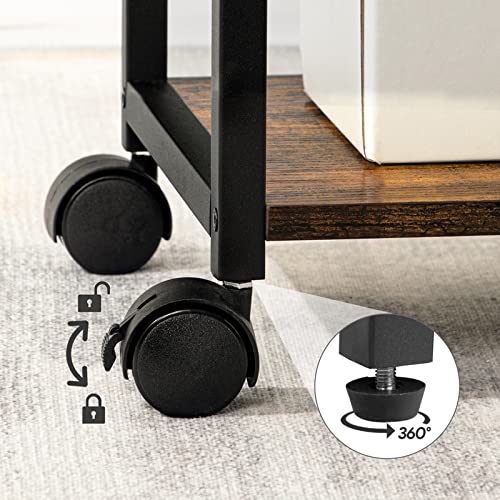 ALLOSWELL Mobile Printer Stand, 3-Tier Printer Cart Under Desk with Storage, Industrial Rolling Cart with 2 Hooks, Sturdy Little Cart on Wheels for Home Office, Rustic Brown and Black PTHR4001