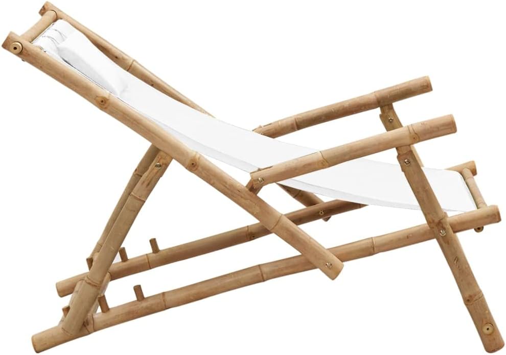 vidaXL Cream White Adjustable Deck Chair - Bamboo and Durable Canvas Material - Foldable Design for Easy Storage - Ideal for Garden, Patio, and Terrace