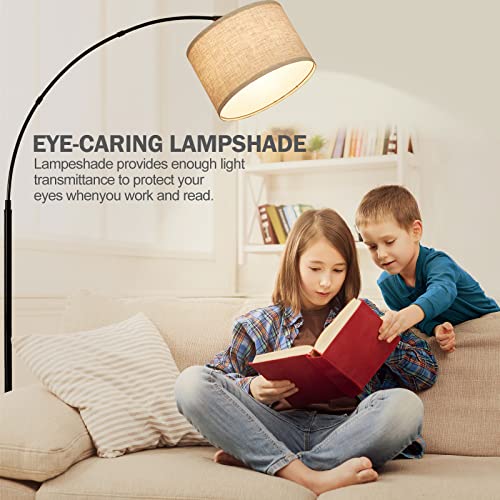 Luvkczc Dimmable Arc Floor Lamps for Living Room, Tall Floor Lamps with Adjustable Hanging Shade, Modern Arc Floor Lamp with Dimmer for Bedroom, 8WLED Bulb Include