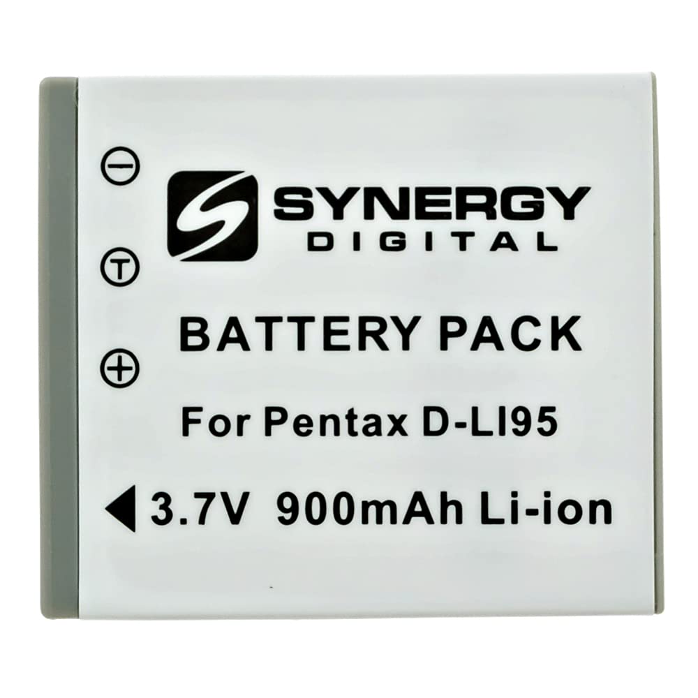 Synergy Digital Digital Camera Batteries, Compatible with Pentax DL-I95 Digital Camera Batteries (li-ion, 3.7V, 900 mAh), Set of 2