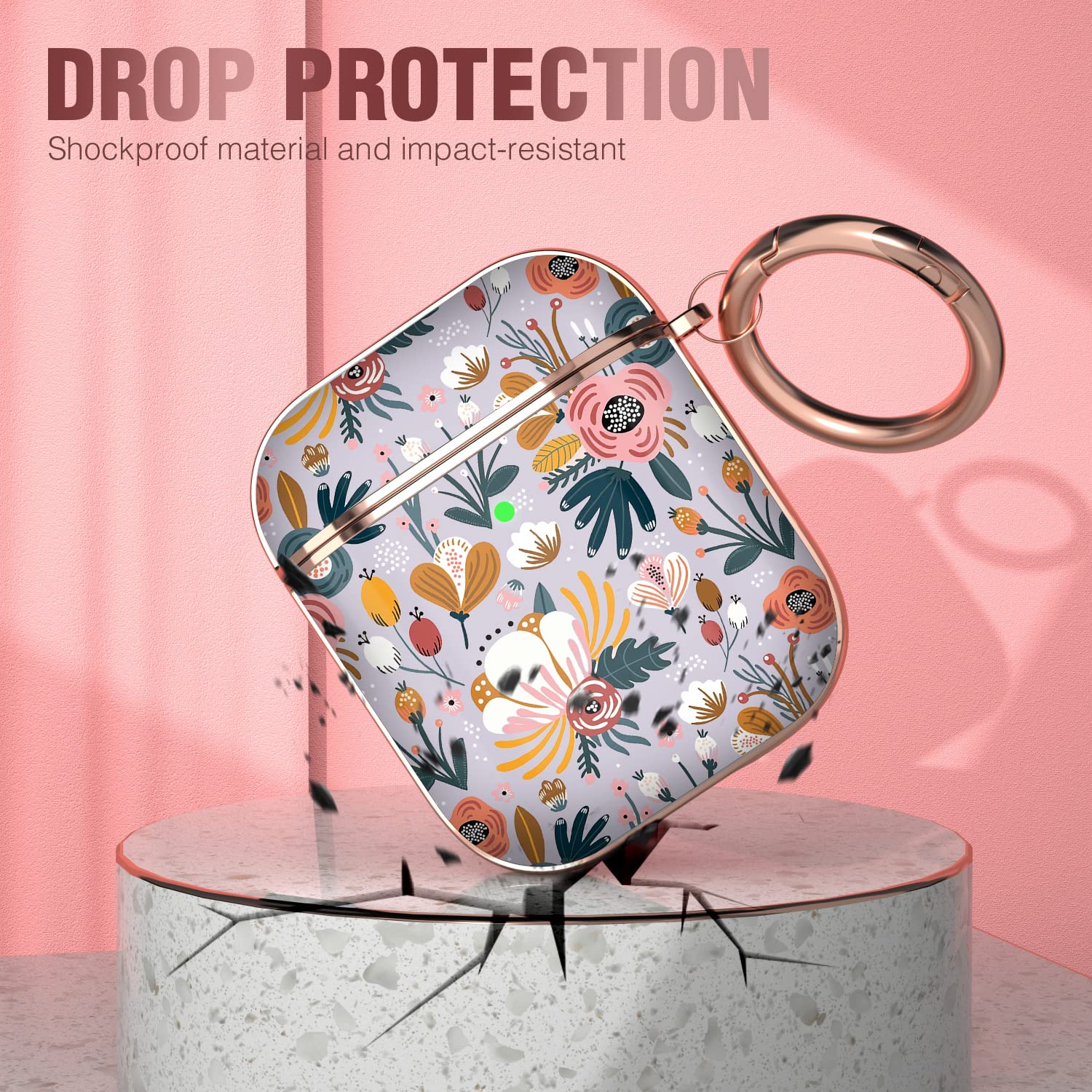 Maxjoy Case for AirPods 2&1, Flower Air Pod Case for Women Girls Cute Hard Protective iPods Cover with Keychain Compatible AirPod 2nd 1st Generation Wireless Charging Case, Floral