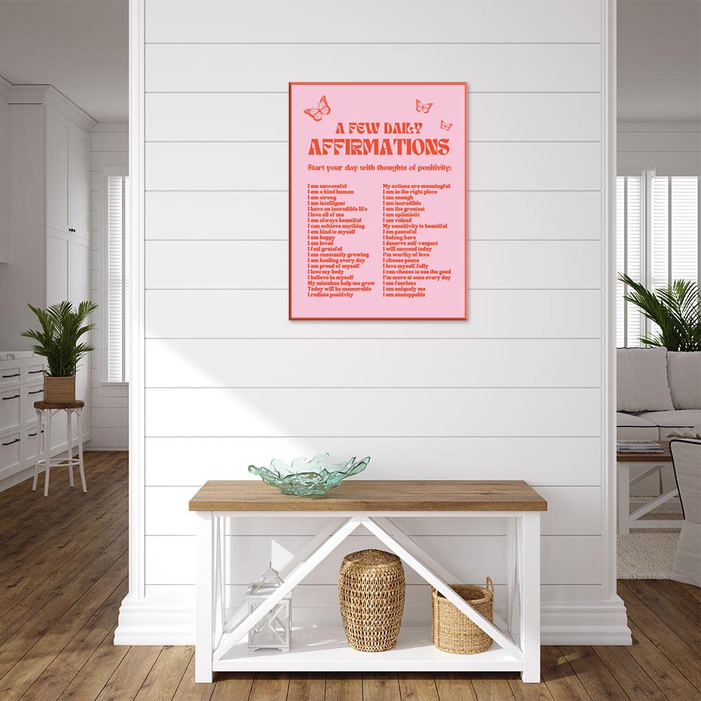 Lianxiaw Daily Affirmations Pink posters for room aesthetic,Trendy prints positive wall deco Vintage red butterfly poster.(12x16in Unframed)