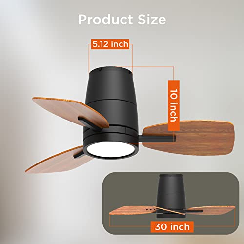 TALOYA Small Ceiling Fan with Lights and Remote Control 30 inch Multifunctional Quiet Fan with Three Color Temperature Light and Reversible Blades