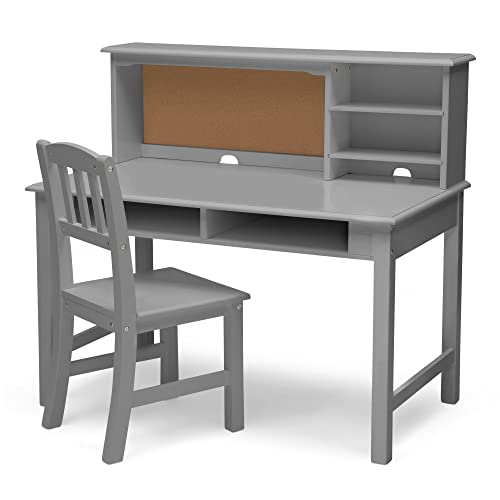 Delta Children Kids Wood Desk with Hutch and Chair - includes Cork Bulletin Board, Cubbies and Cutouts for Cords & Wires - Childrens Study/Computer/Writing Workstation (for Ages 5-12), Grey