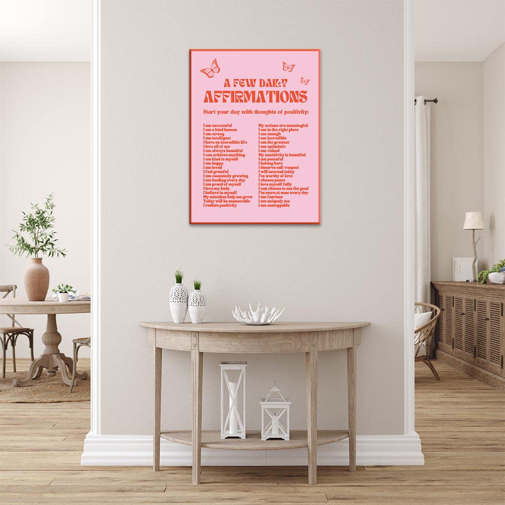 Lianxiaw Daily Affirmations Pink posters for room aesthetic,Trendy prints positive wall deco Vintage red butterfly poster.(12x16in Unframed)